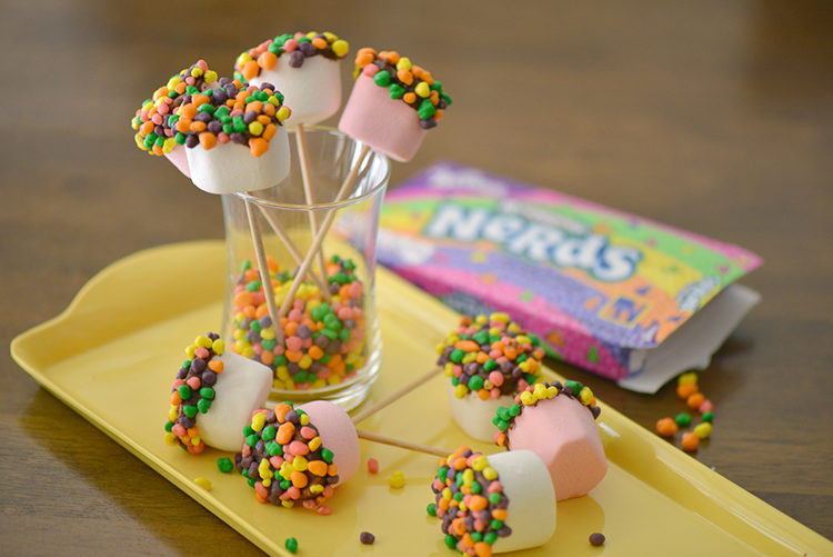 Marshmallow and Chocolate-Dipped Nerds Pops